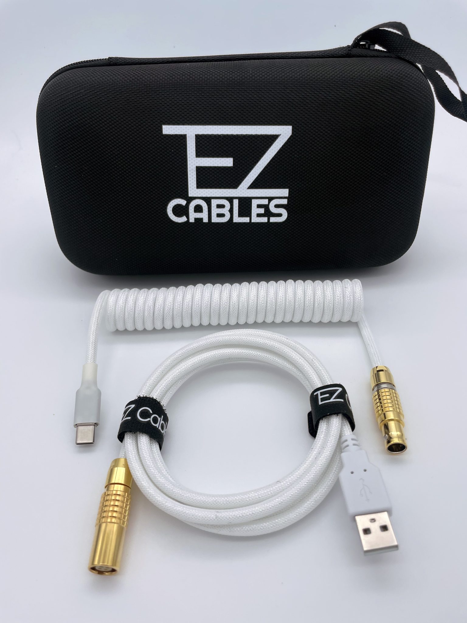 White Lemo Coiled Keyboard Cable (Gold LEMO Cable Alternative) - Tez Cables